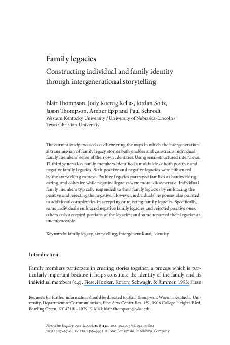 (PDF) Family legacies: Constructing individual and family identity ...