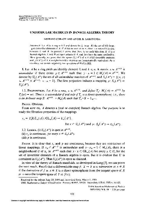 (PDF) Unimodular matrices in Banach algebra theory