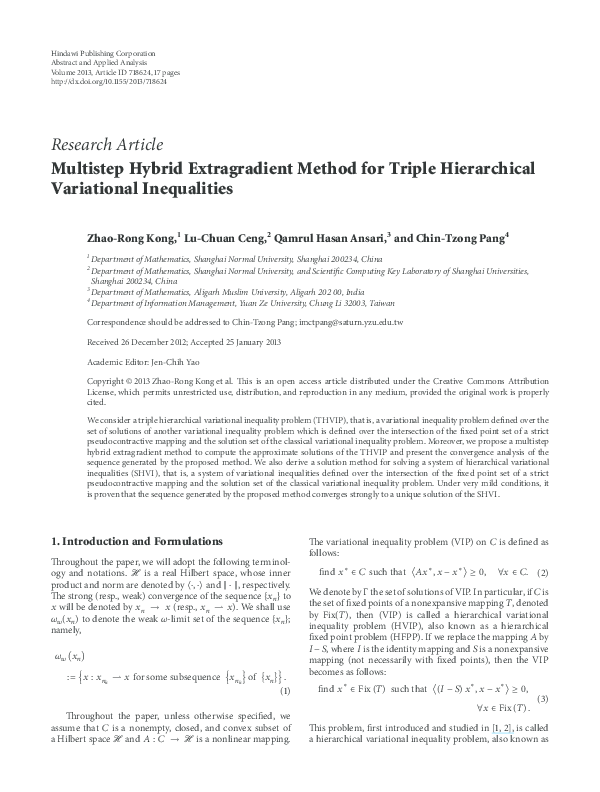 (PDF) Multistep Hybrid Extragradient Method for Triple Hierarchical Variational Inequalities