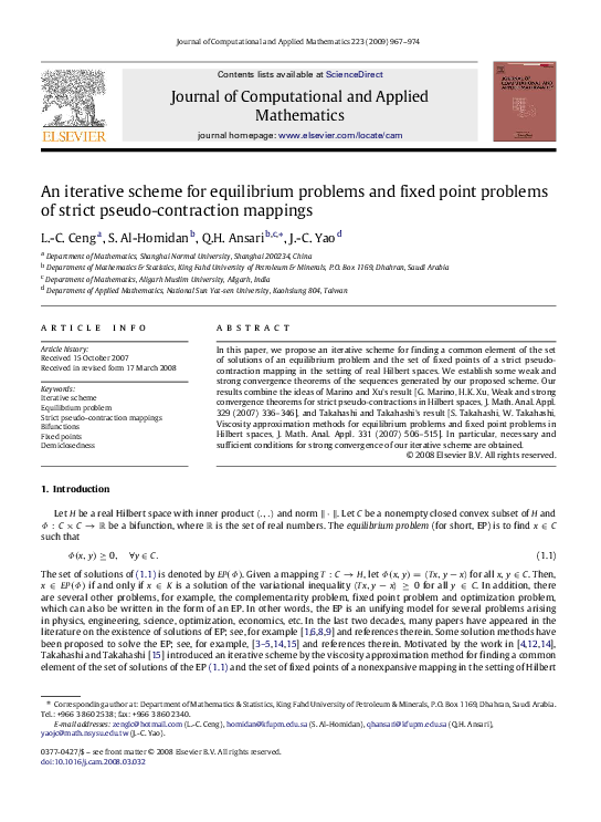 Pdf An Iterative Scheme For Equilibrium Problems And Fixed Point Problems Of Strict Pseudo