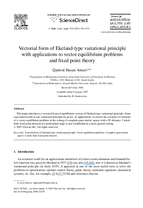 (PDF) Vectorial form of Ekeland-type variational principle with applications to vector ...
