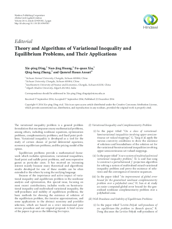 (PDF) Theory and Algorithms of Variational Inequality and Equilibrium Problems, and Their ...