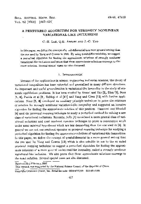 Pdf A Perturbed Algorithm For Strongly Nonlinear Variational Like