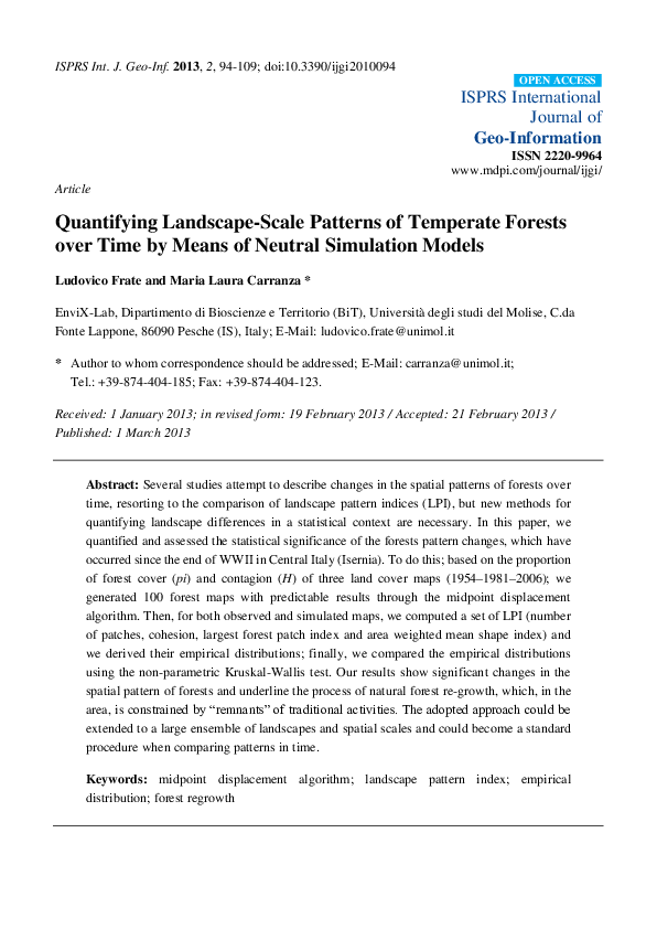 (PDF) Quantifying Landscape-Scale Patterns of Temperate Forests over Time by Means of Neutral ...