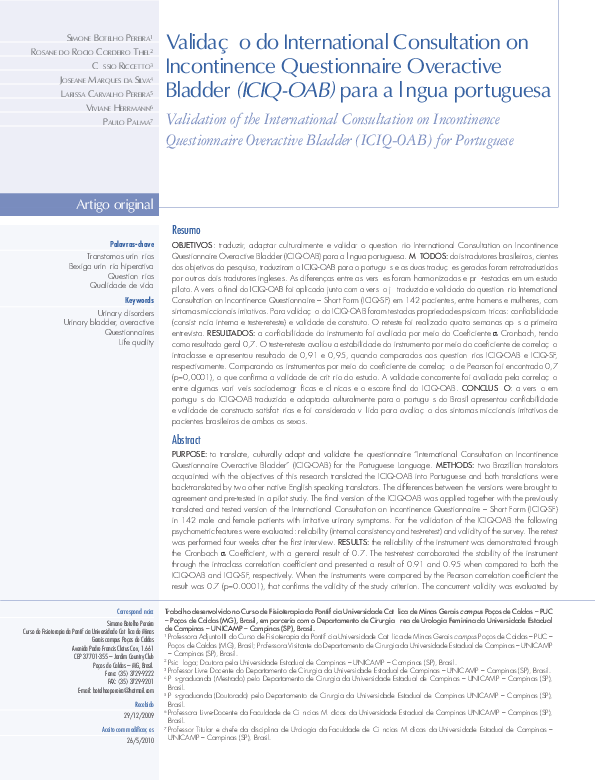 (PDF) Validação do International Consultation on Incontinence ...
