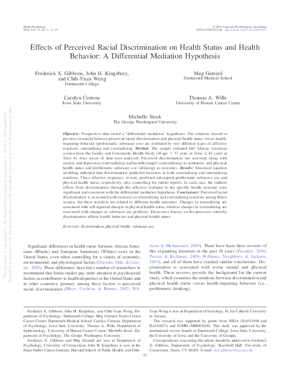 (PDF) Effects of Perceived Racial Discrimination on Health Status and ...