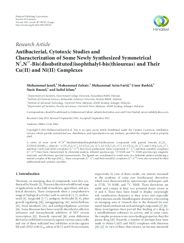 (PDF) Antibacterial, Cytotoxic Studies and Characterization of Some ...
