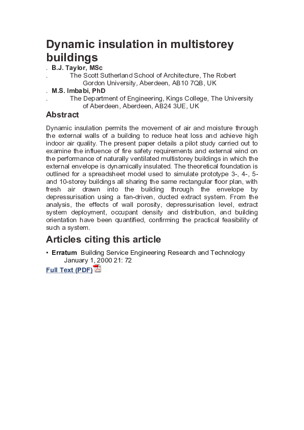 (PDF) Dynamic insulation in multistorey buildings