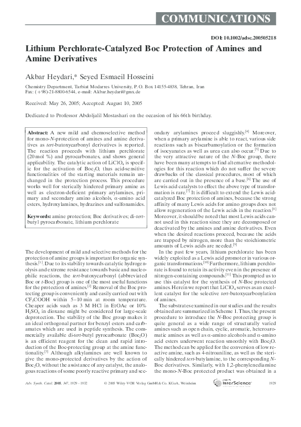 (PDF) Lithium Perchlorate-Catalyzed Boc Protection of Amines and Amine ...