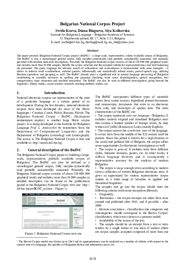 (PDF) Bulgarian National Corpus Project