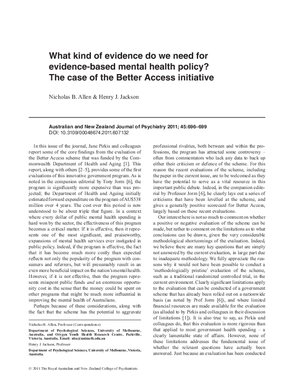 (PDF) What kind of evidence do we need for evidence-based mental health policy? The case of the ...