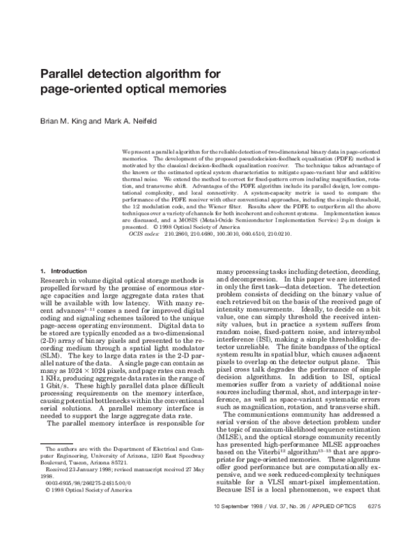 (PDF) Parallel Detection Algorithm for Page-Oriented Optical Memories