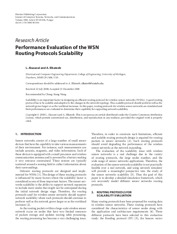 Pdf Performance Evaluation Of The Wsn Routing Protocols Scalability