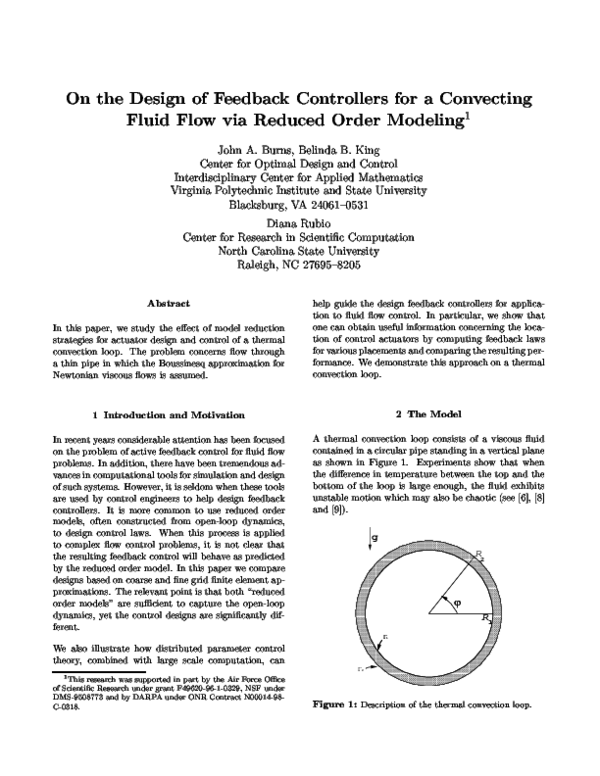 (PDF) On the design of feedback controllers for a convecting fluid flow via reduced order modeling