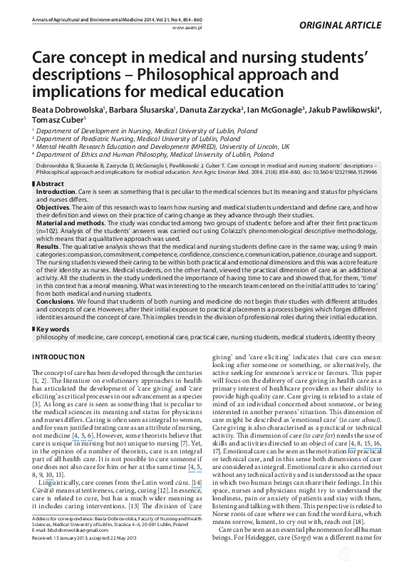 (PDF) Care concept in medical and nursing students’ descriptions ...