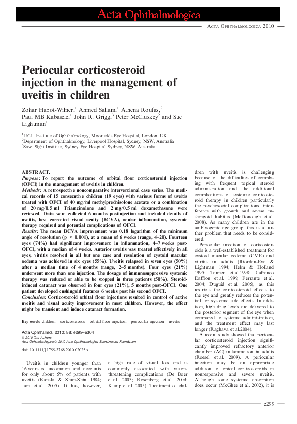 (PDF) Periocular corticosteroid injection in the management of uveitis ...