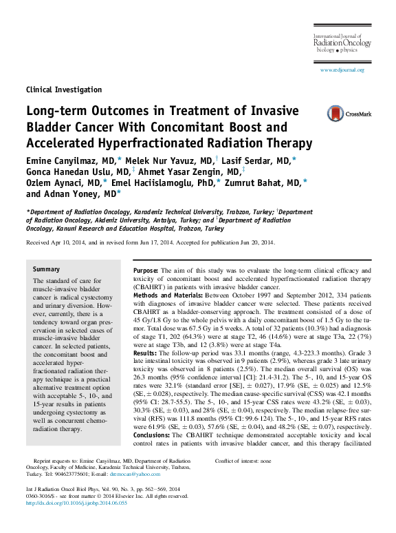 (PDF) Long-term Outcomes in Treatment of Invasive Bladder Cancer With Concomitant Boost and ...