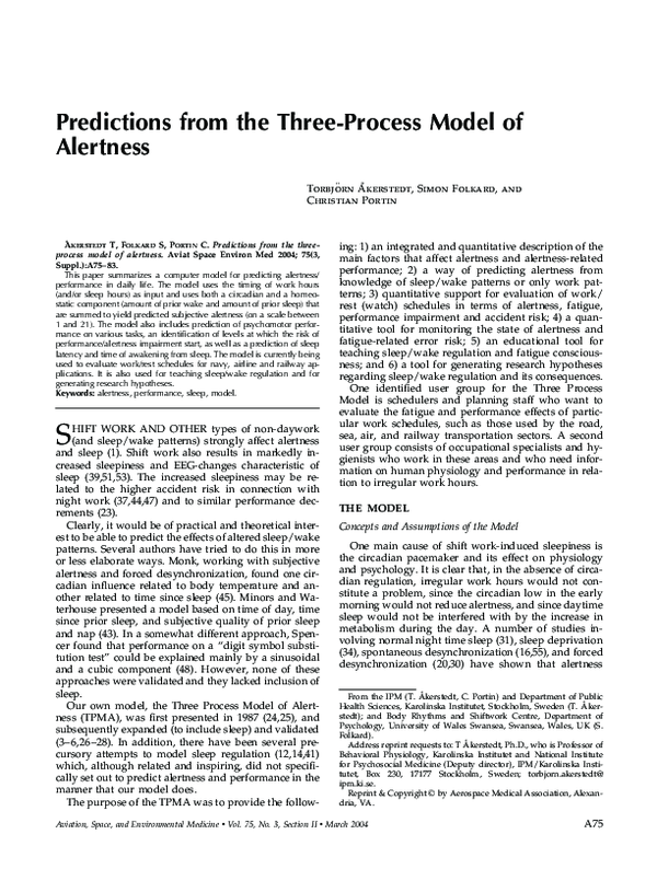 (PDF) Predictions from the three-process model of alertness