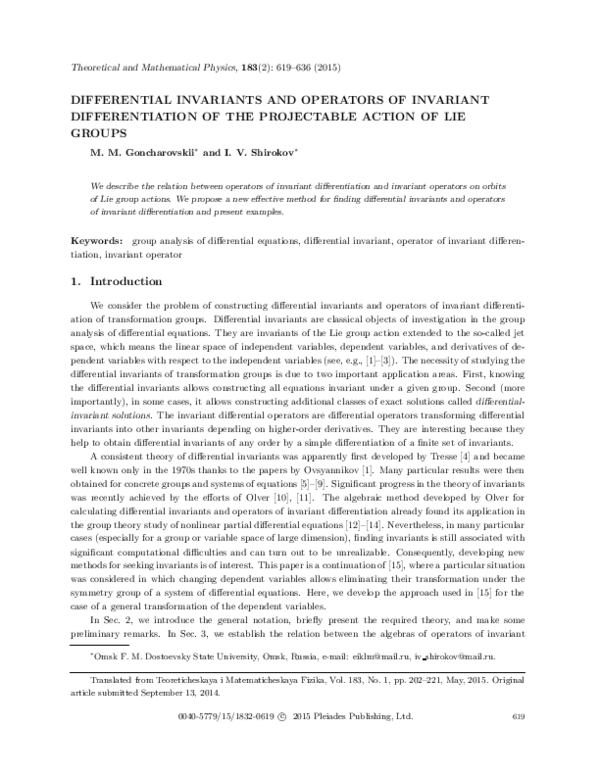 (PDF) Differential invariants and operators of invariant differentiation of the projectable ...