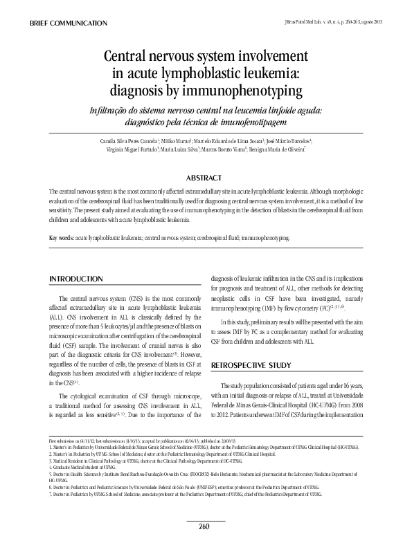 (PDF) Central nervous system involvement in acute lymphoblastic leukemia: diagnosis by ...