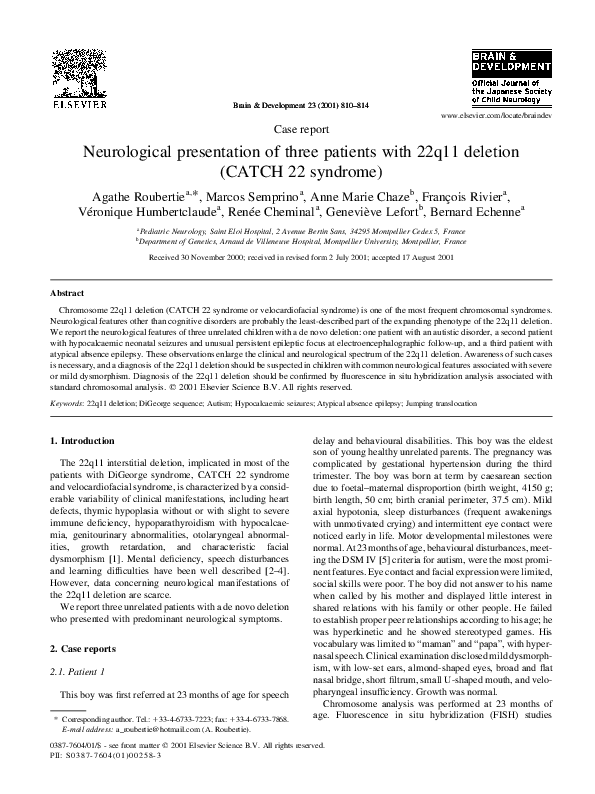 (PDF) Neurological presentation of three patients with 22q11 deletion ...
