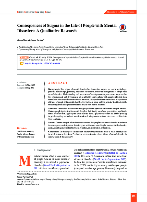 (PDF) Consequences of Stigma in the Life of People with Mental ...