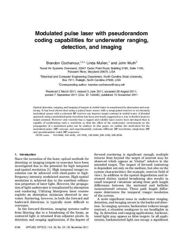 Pdf Modulated Pulse Laser With Pseudorandom Coding Capabilities For