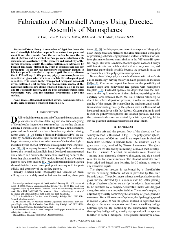 (PDF) Fabrication of Nanoshell Arrays Using Directed Assembly of Nanospheres