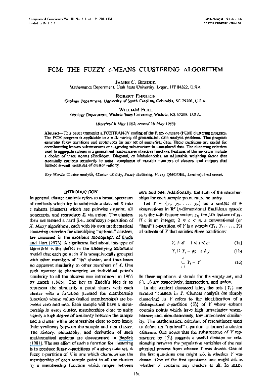 Pdf Fcm The Fuzzy C Means Clustering Algorithm