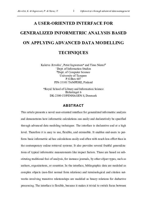 (PDF) A user-oriented interface for generalised informetric analysis based on applying advanced ...