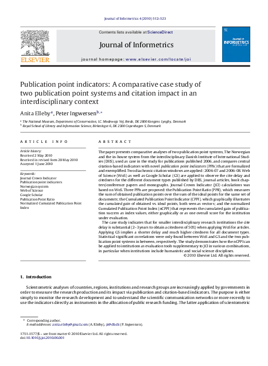 (PDF) Publication point indicators: A comparative case study of two publication point systems ...