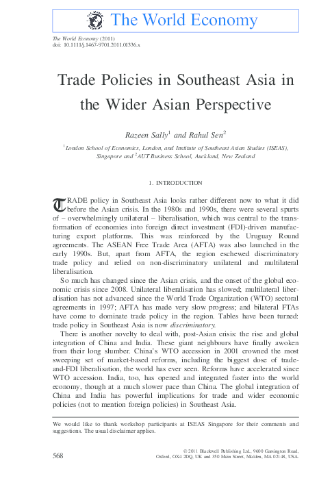 (PDF) Trade Policies in Southeast Asia in the Wider Asian Perspective