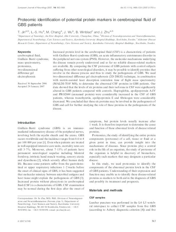 (PDF) Proteomic identification of potential protein markers in ...