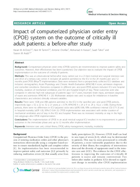(PDF) Impact of computerized physician order entry (CPOE) system on the ...