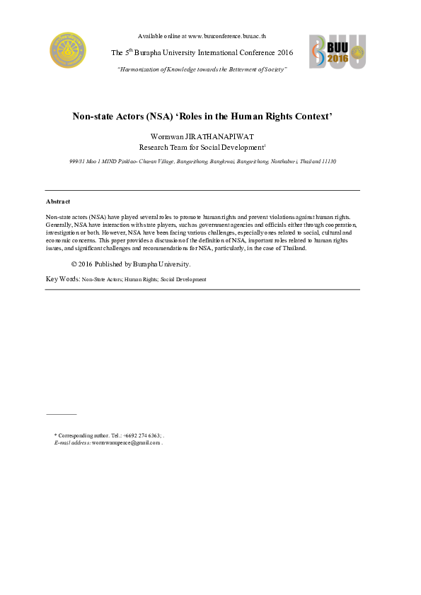 (PDF) Non-state Actors (NSA) 'Roles in the Human Rights Context'
