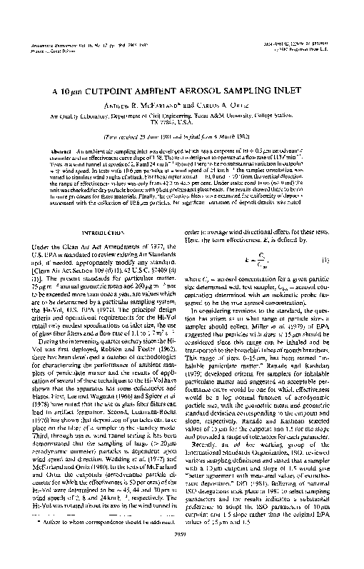 (PDF) A 10 μm Cutpoint ambient aerosol sampling inlet