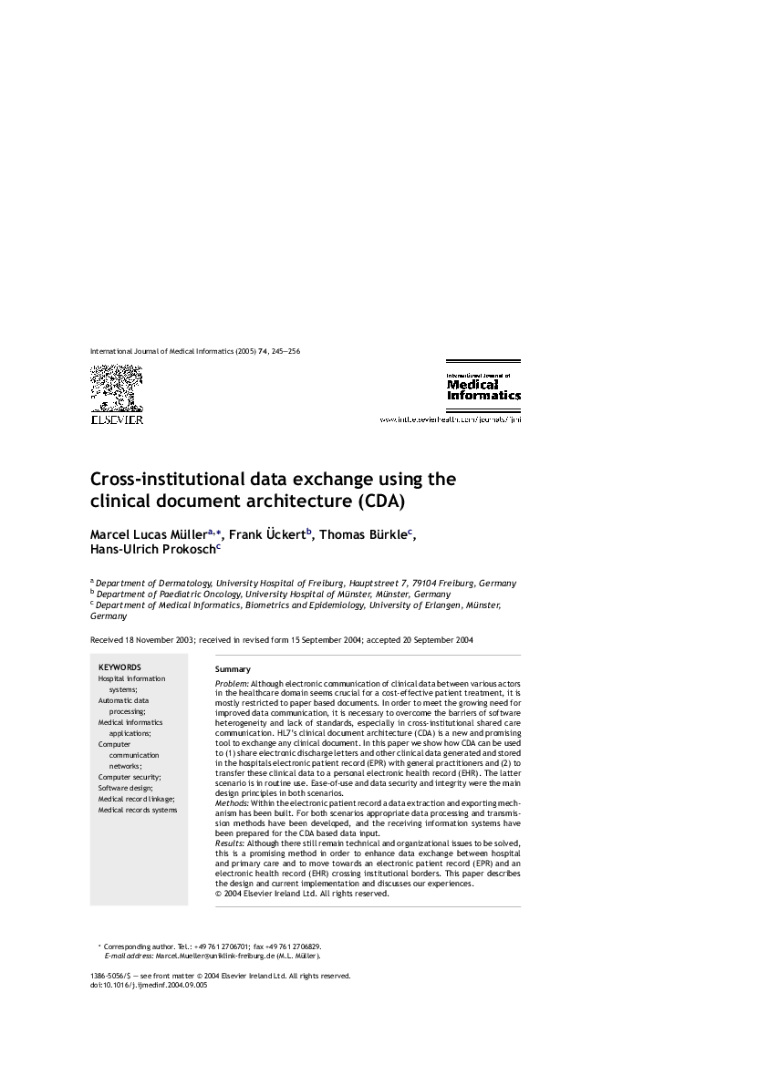 (PDF) Cross-institutional data exchange using the clinical document ...