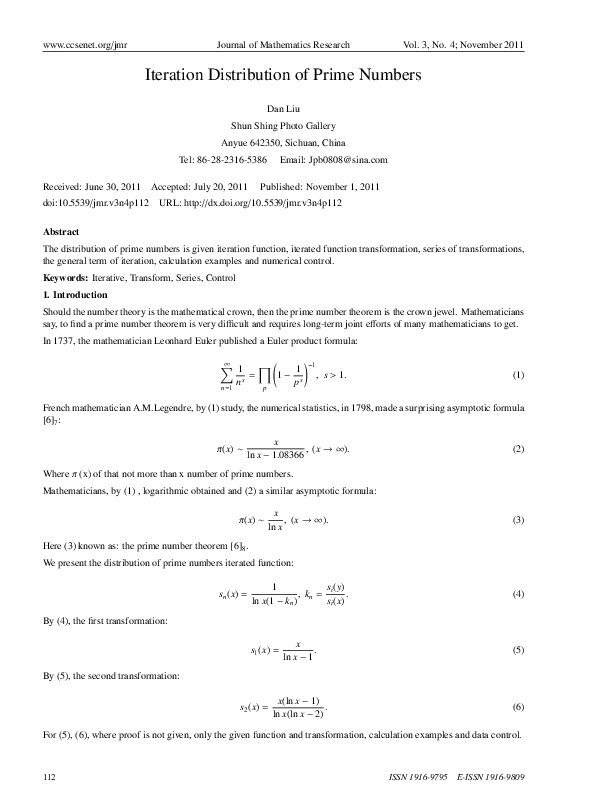 (PDF) Iteration Distribution of Prime Numbers