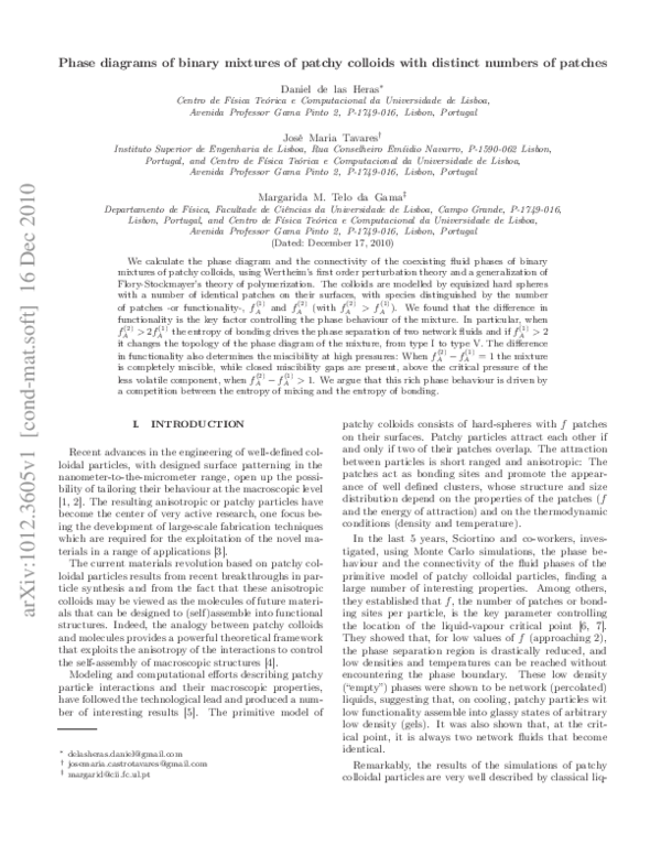 (PDF) Phase diagrams of binary mixtures of patchy colloids with distinct numbers and types of ...