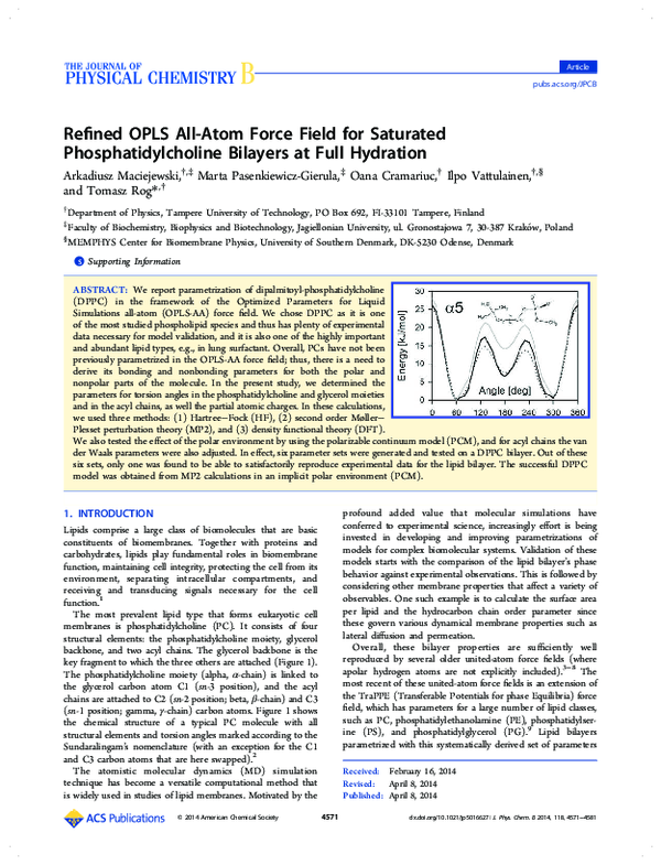 (PDF) Refined OPLS All-Atom Force Field for Saturated Phosphatidylcholine Bilayers at Full Hydration