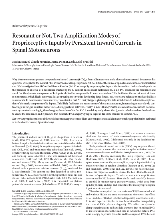 (PDF) Resonant or Not, Two Amplification Modes of Proprioceptive Inputs ...