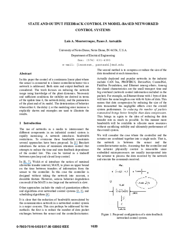 Pdf State And Output Feedback Control In Model Based Networked Control Systems 