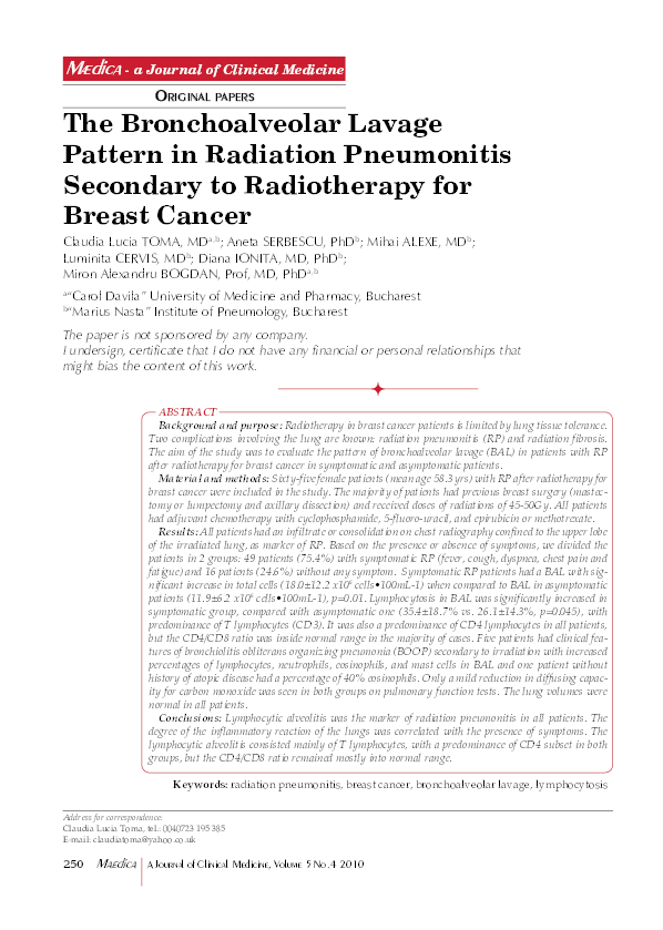 (PDF) The Bronchoalveolar Lavage Pattern in Radiation Pneumonitis ...
