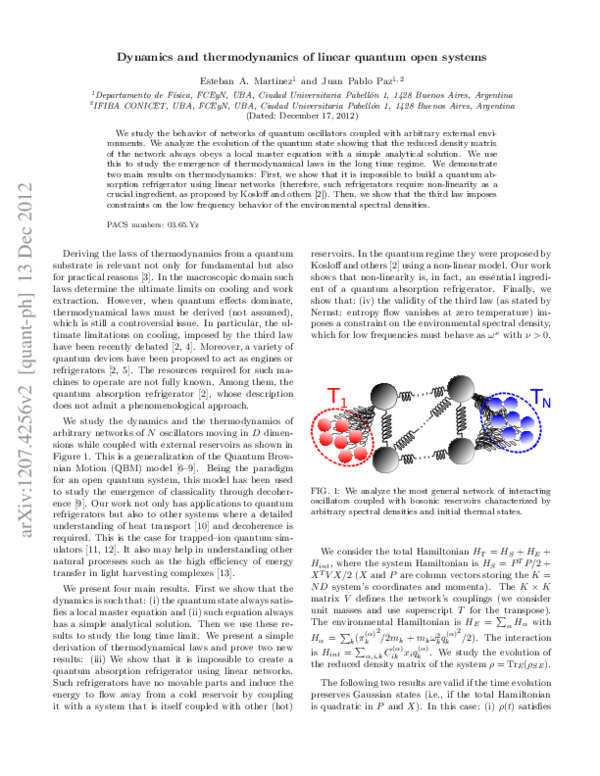 (PDF) Dynamics and Thermodynamics of Linear Quantum Open Systems