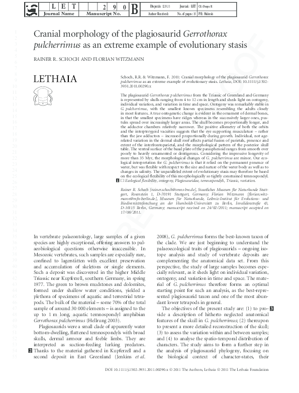 (PDF) Cranial morphology of the plagiosaurid Gerrothorax pulcherrimus ...