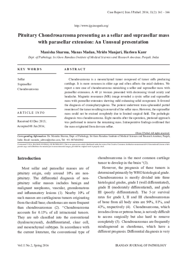 Pdf Pituitary Chondrosarcoma Presenting As A Sellar And Suprasellar