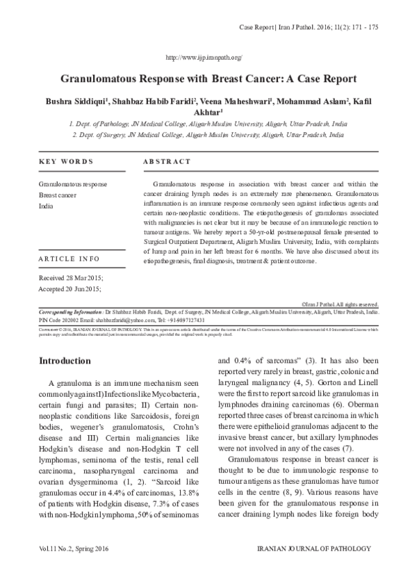(PDF) Granulomatous Response with Breast Cancer: A Case Report