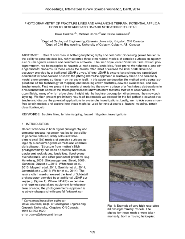 (PDF) Photogrammetry of Fracture Lines and Avalanche Terrain: Potential ...