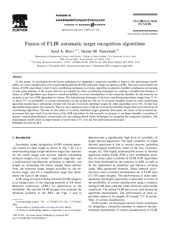 (PDF) Fusion of FLIR automatic target recognition algorithms
