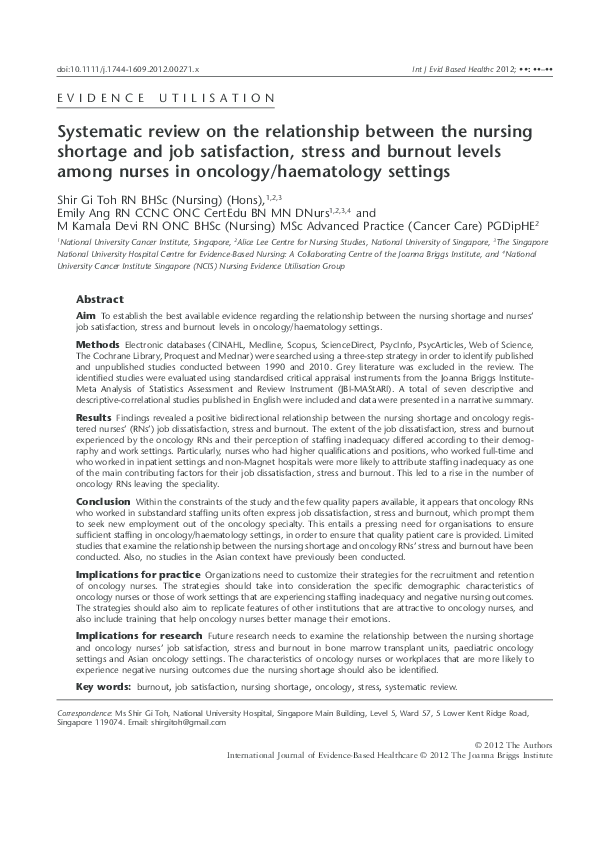(PDF) Systematic review on the relationship between the nursing ...